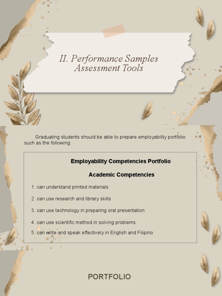 II. Performance Samples Assessment Tools | PDF | Behavior | Anxiety