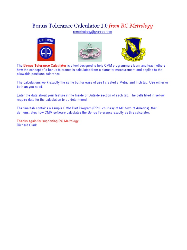 Bonus Tolerance Calculator 1.0 | PDF | Engineering Tolerance | Science