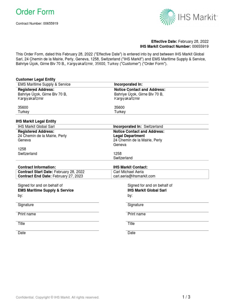 Order Form 00655919 (Standard Order Form - Single Year, Fast Track ...