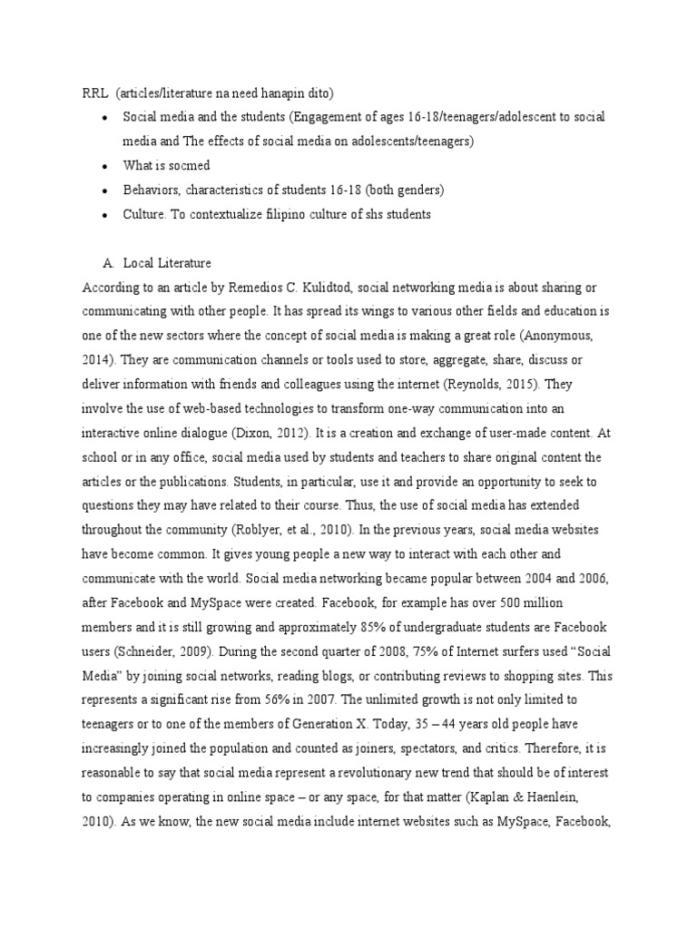 RRL (Local Literature) | PDF | Popular Culture & Media Studies | Social ...