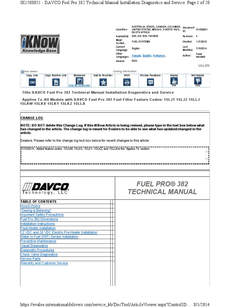 Fuel Pro® 382 Technical Manual | PDF | Valve | Pump