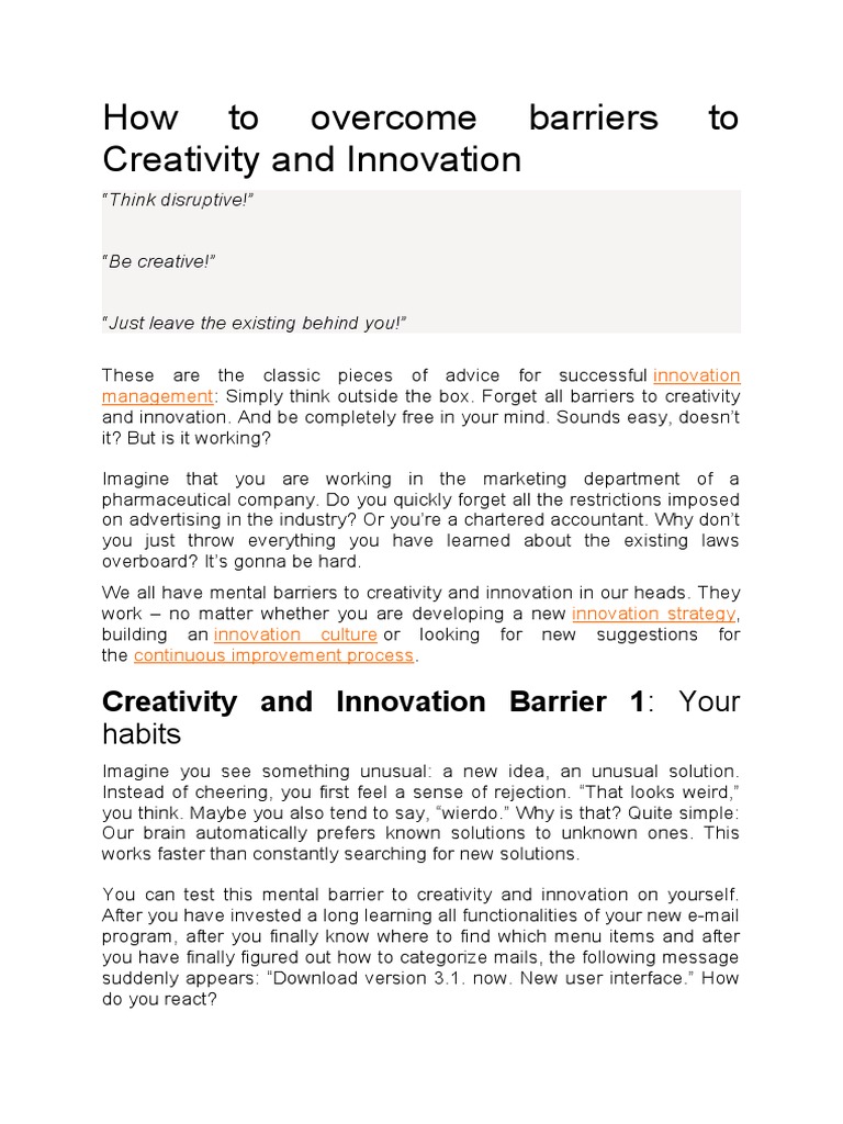How To Overcome Barriers To Creativity and Innovation | PDF | Creativity | Innovation