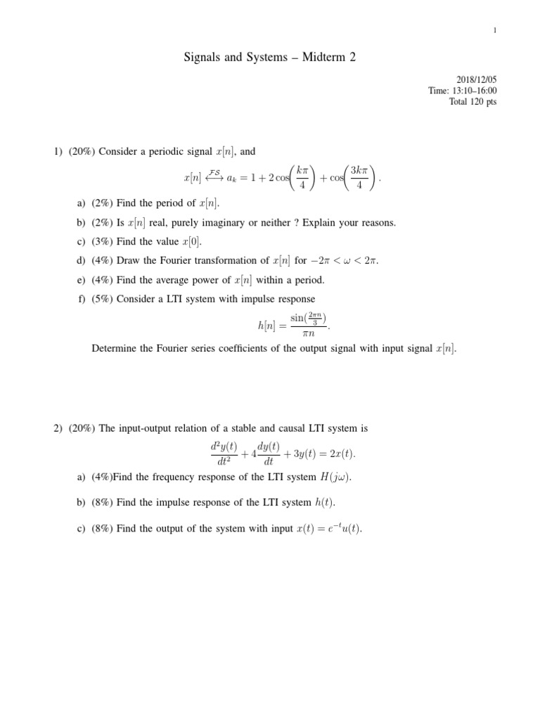 Signals Systems Mid2 2018 | PDF | Time Series | Mechanics
