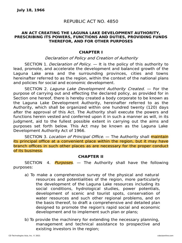 Laguna Lake Development Authority Act | PDF | Bonds (Finance) | Board ...