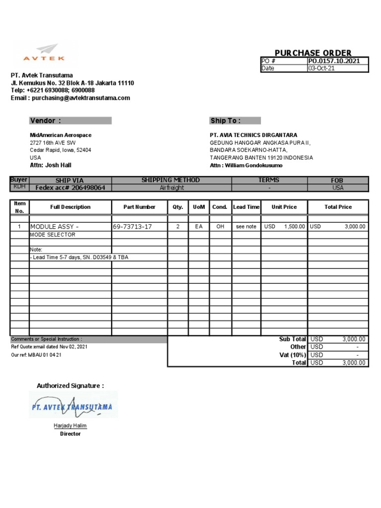 Vendor: Ship To:: Purchase Order | PDF | Banking | Financial Services