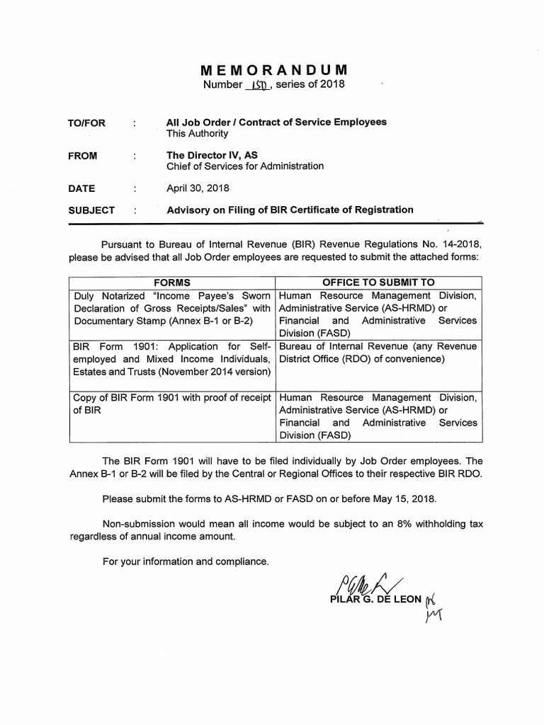 BIR Registration Guide for Job Order Employees | PDF