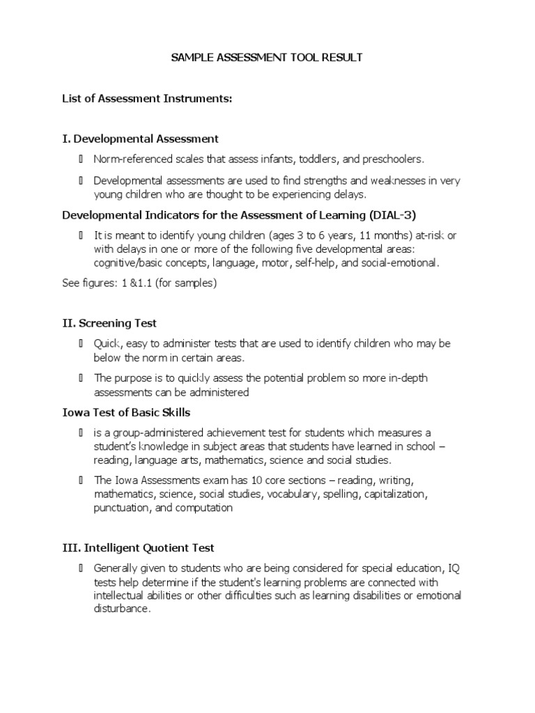 Sample Assessment Tool Result | PDF