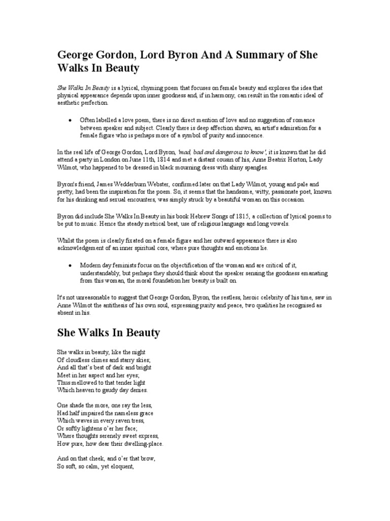 Analysis - She Walks in Beauty | PDF | Metre (Poetry) | Poetry