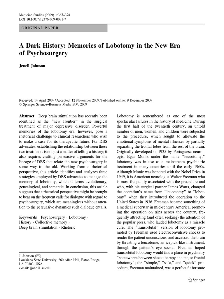 A Dark History Memories of Lobotomy in The New Era | PDF | Neuroscience
