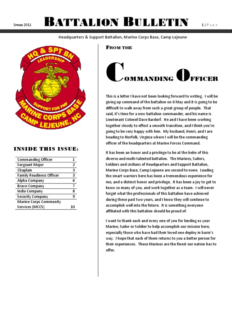 SPRING Newsletter 2011 | PDF | United States Marine Corps | Battalion