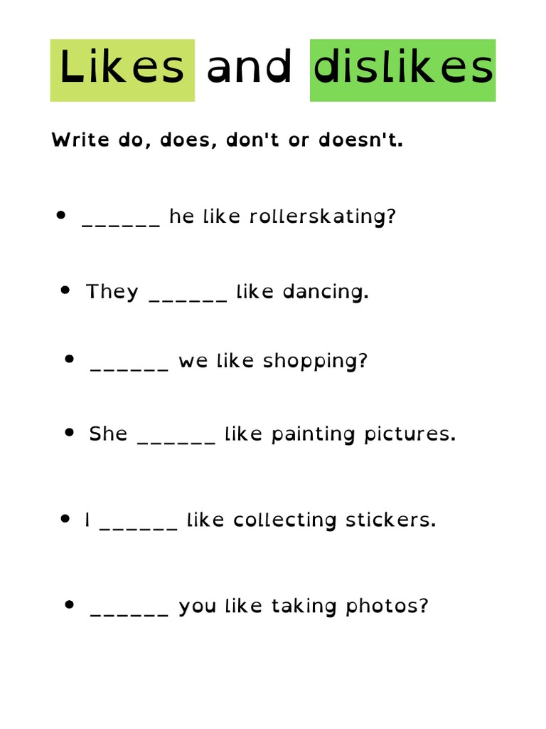 Liveworksheet (Likes and Dislikes) | PDF