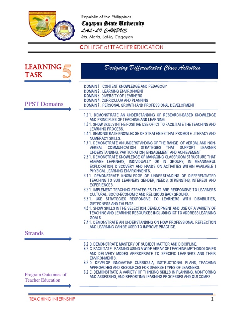 Designing Differentiated Class Activities: Learning Task | PDF | Differentiated Instruction ...