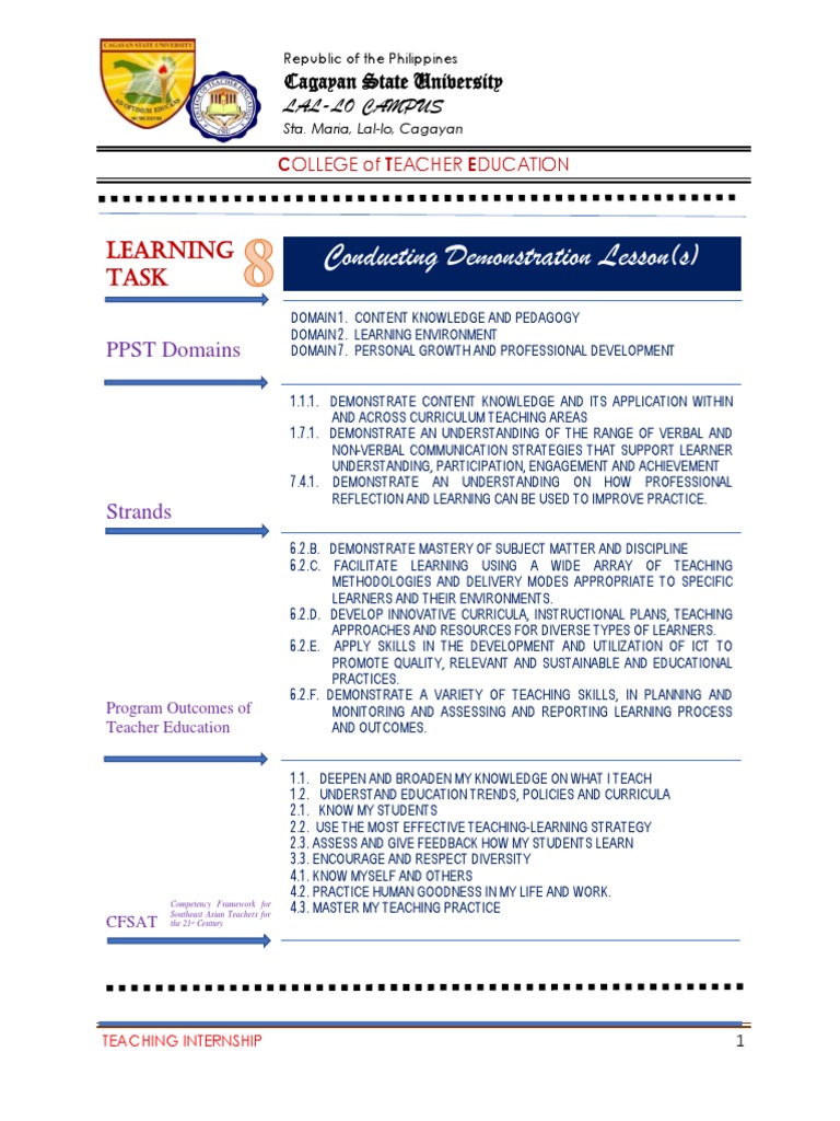 Conducting Demonstration Lesson(s) : Learning Task | PDF | Curriculum | Learning