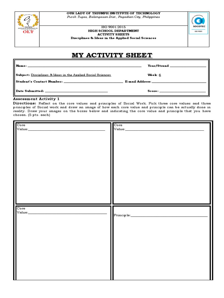 Activity Sheet DIASS Q1, W6 1ST-2021 2022 | PDF | Social Work | Social ...