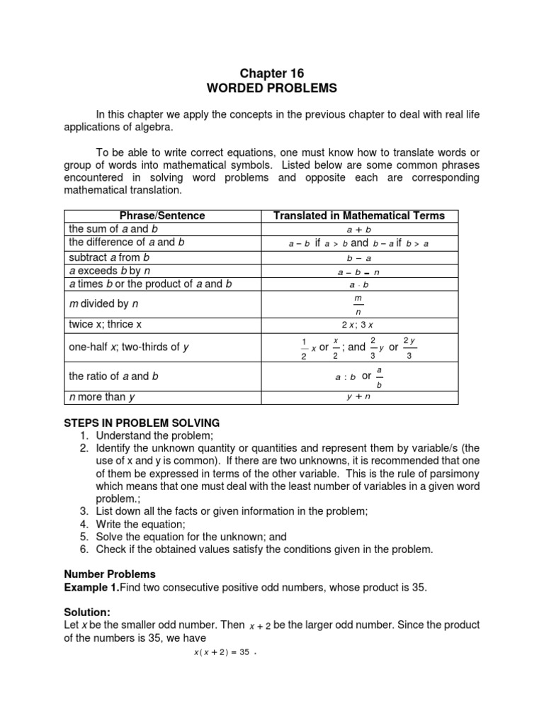 Chapter 16 Word Problems | PDF | Equations | Variable (Mathematics)