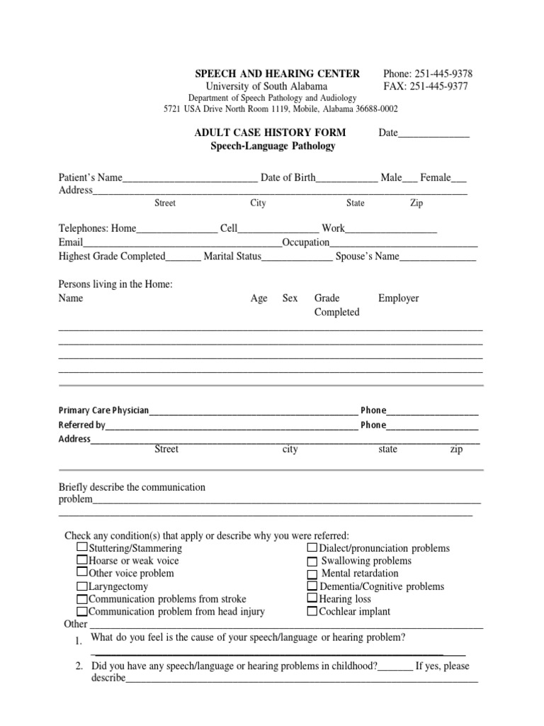 Clinic Speech Adult Case History | PDF | Hearing Loss | Hearing