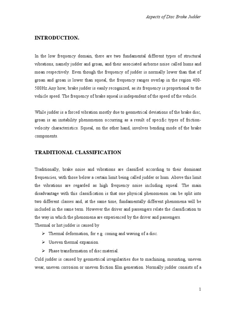 Understanding the Causes and Classification of Disc Brake Judder | PDF ...