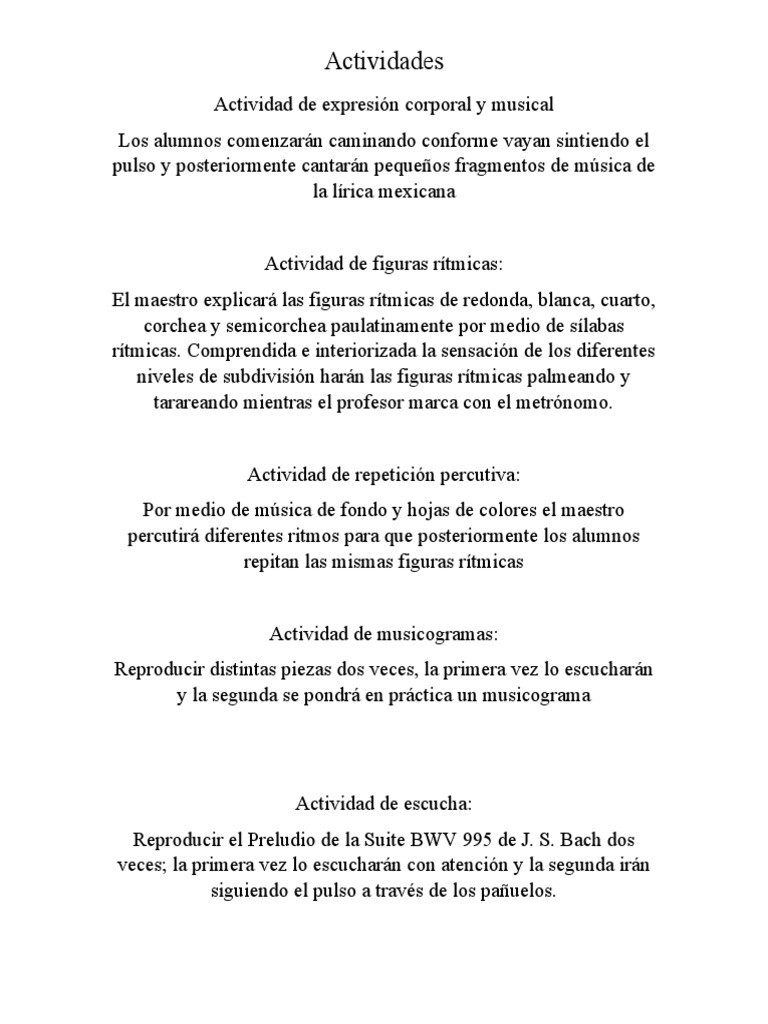 Actividades rítmicas y musicales para niños | PDF | Ritmo | Las artes ...