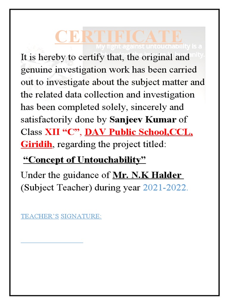 Certificate: XII "C", DAV Public School, CCL, Giridih | PDF