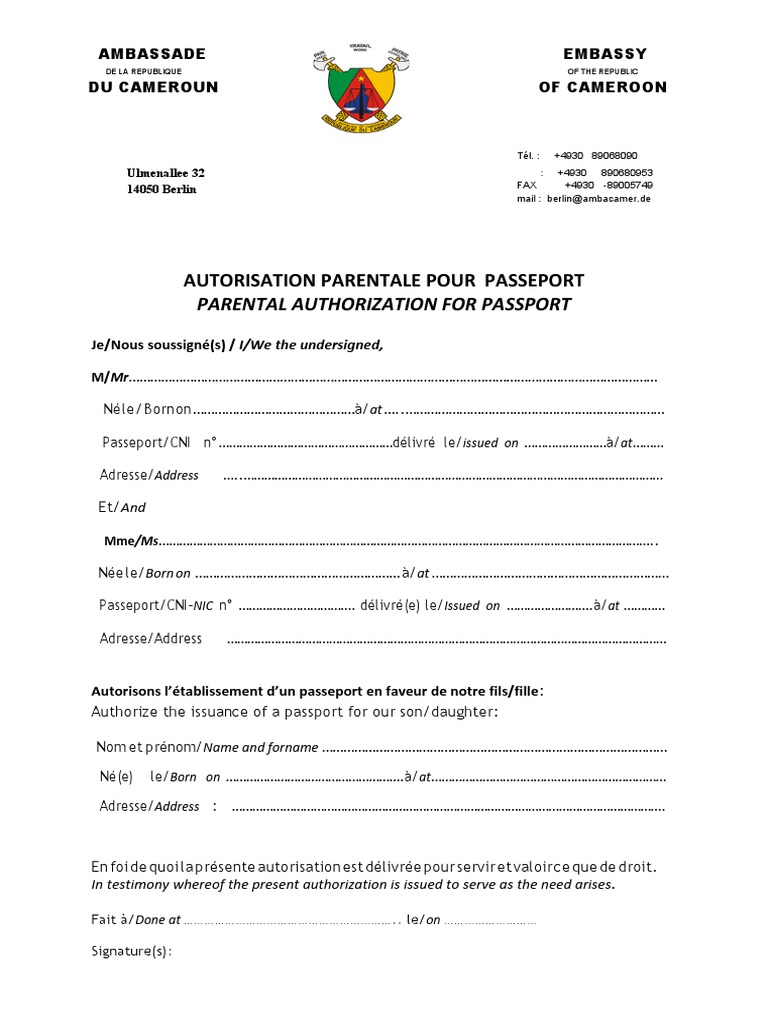 Autorisation Parentale Passeport | PDF