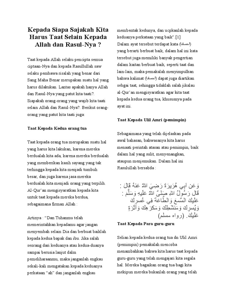 Kepada Siapa Sajakah Kita Harus Taat Selain Kepada Allah Dan Rasul | PDF