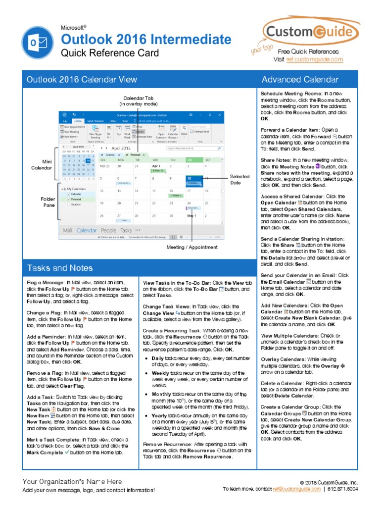 Outlook 2016 Intermediate: Quick Reference Card | PDF | Computer File | Software Engineering