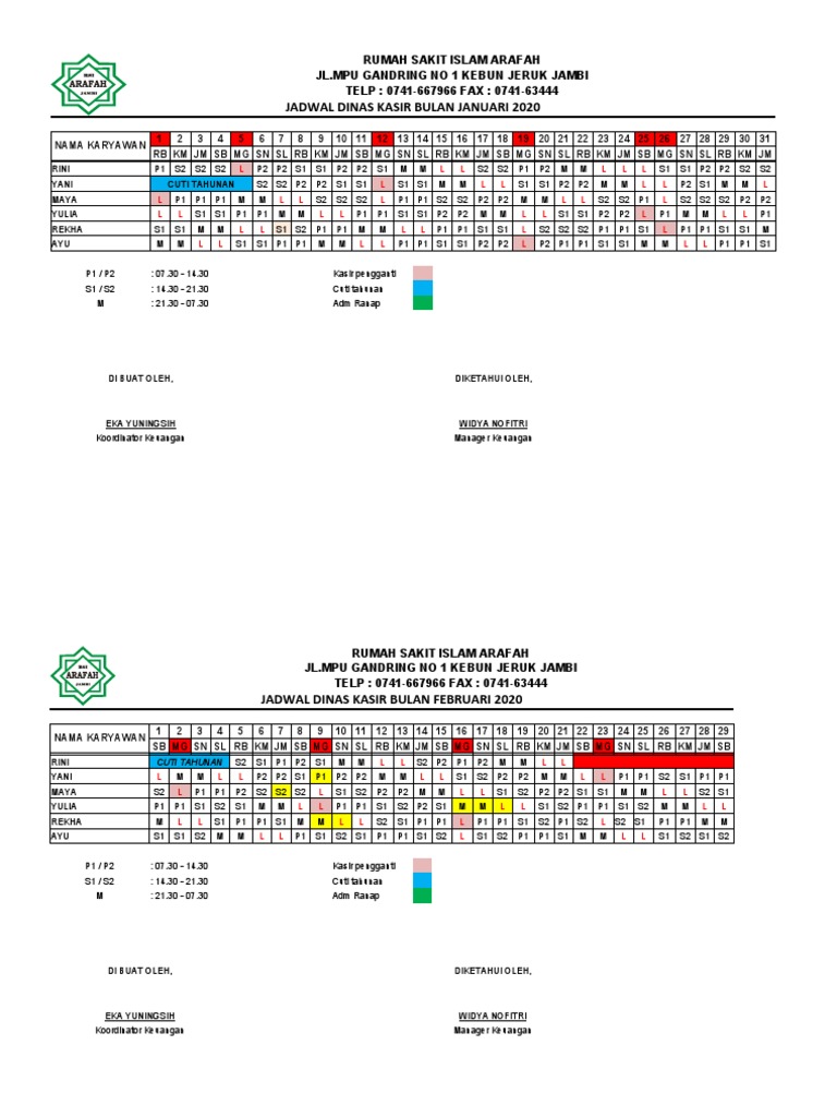 Jadwal Kasir 2020 | PDF