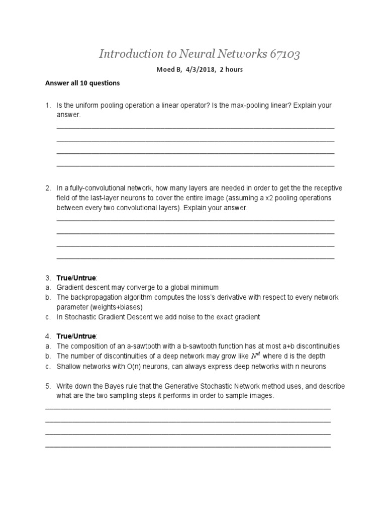 Introduction To Neural Networks 67103 - 2019 Exam B | PDF ...