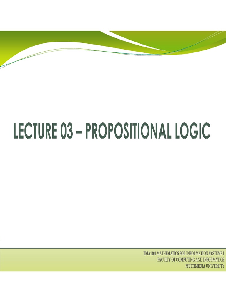 Lecture 03 - Propositional Logic | PDF Lecture 03 - Propositional Logic | PDF