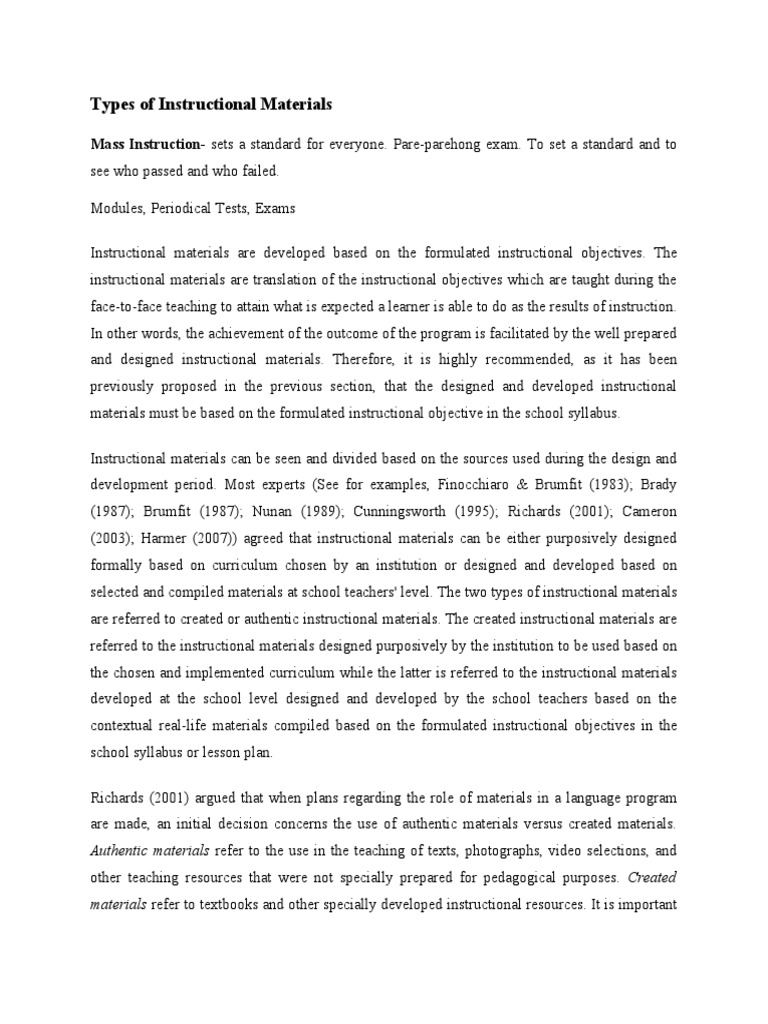 Types of Instructional Materials | PDF | Curriculum | Language Education