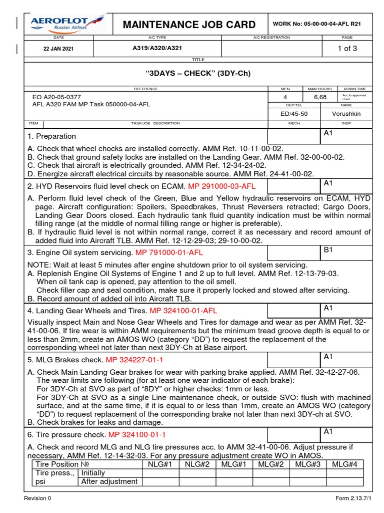 Maintenance Job Card: "3DAYS - CHECK" (3DY-Ch) | Download Free PDF ...