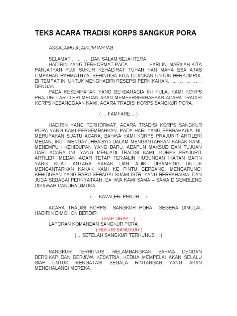 Tradisi Korps Sangkur Pora TNI AD | PDF