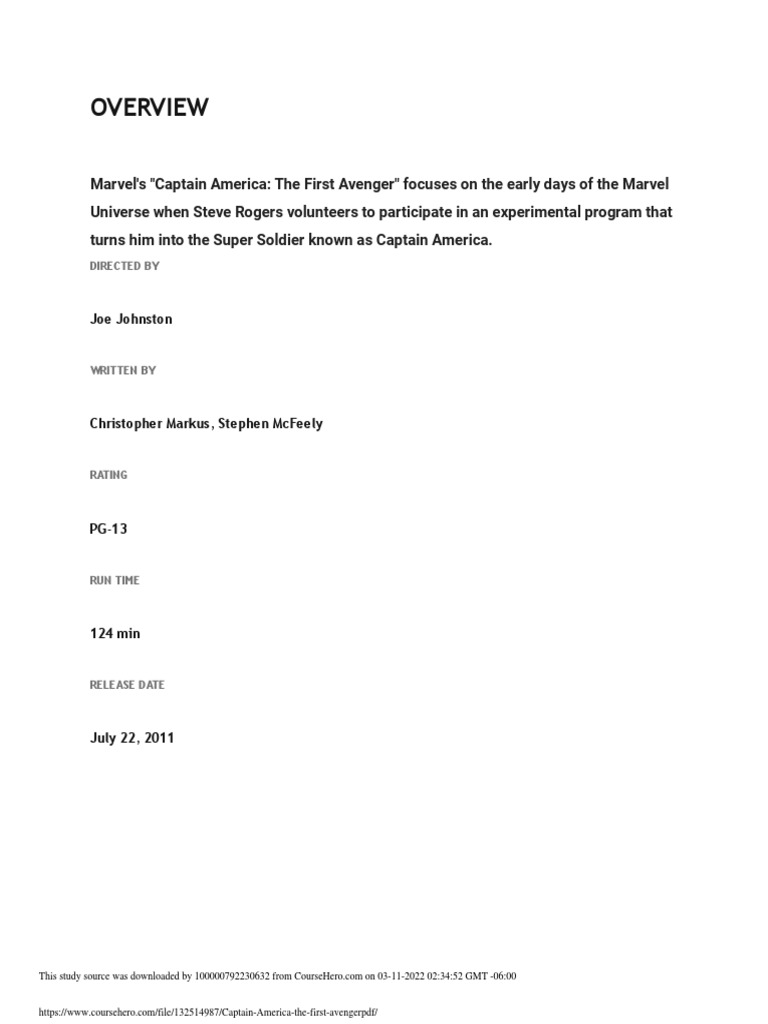 Captain America The First Avenger PDF | PDF