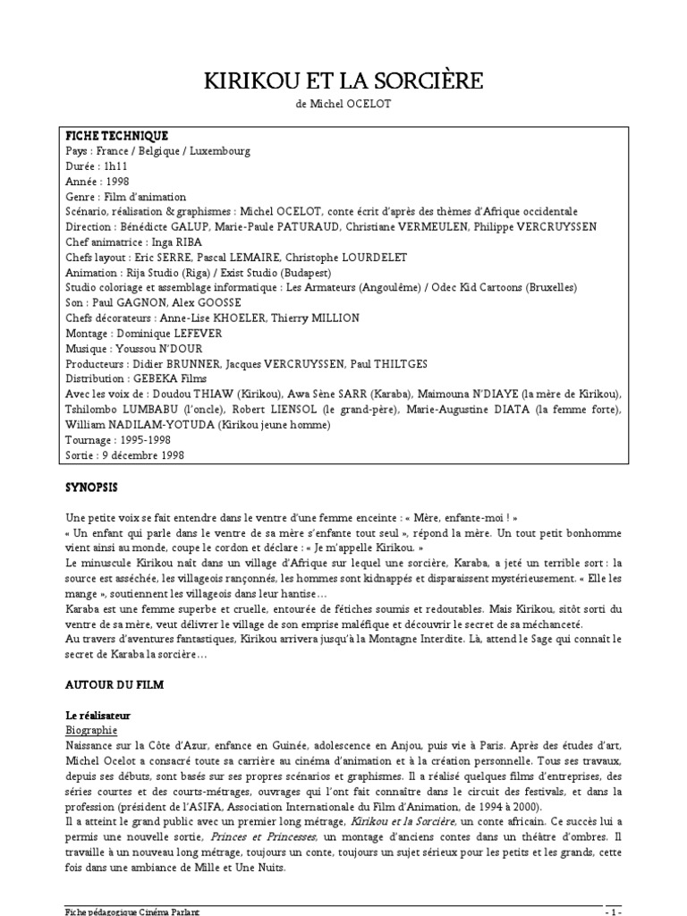 Kirikou et la Sorcière : Fiche Pédagogique | PDF | Cinématographie ...