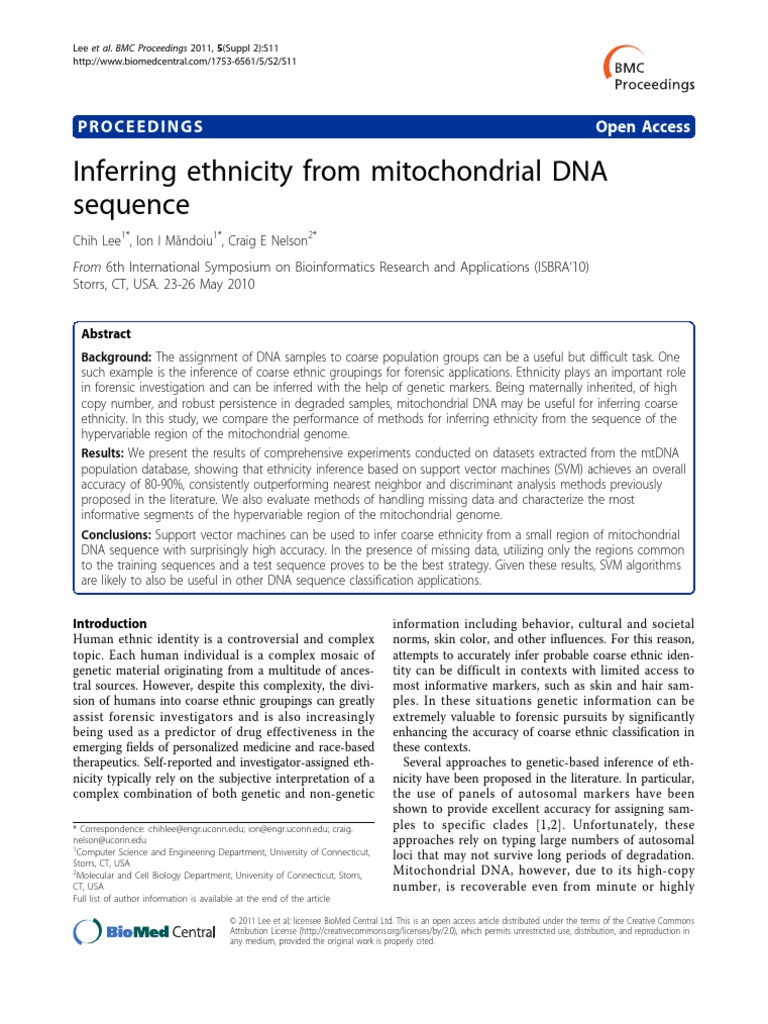 Inferring Ethnicity From Mitochondrial DNA Sequence: Proceedings Open ...