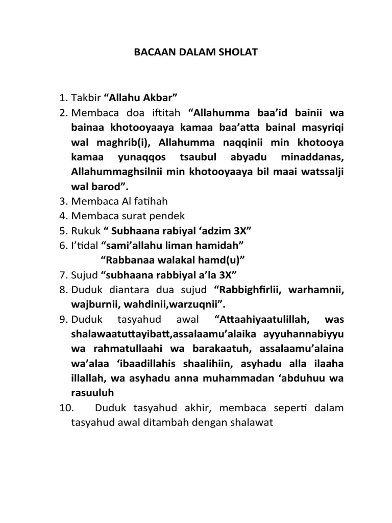 BACAAN DALAM SHOLAT Tpa | PDF | Religion & Spirituality