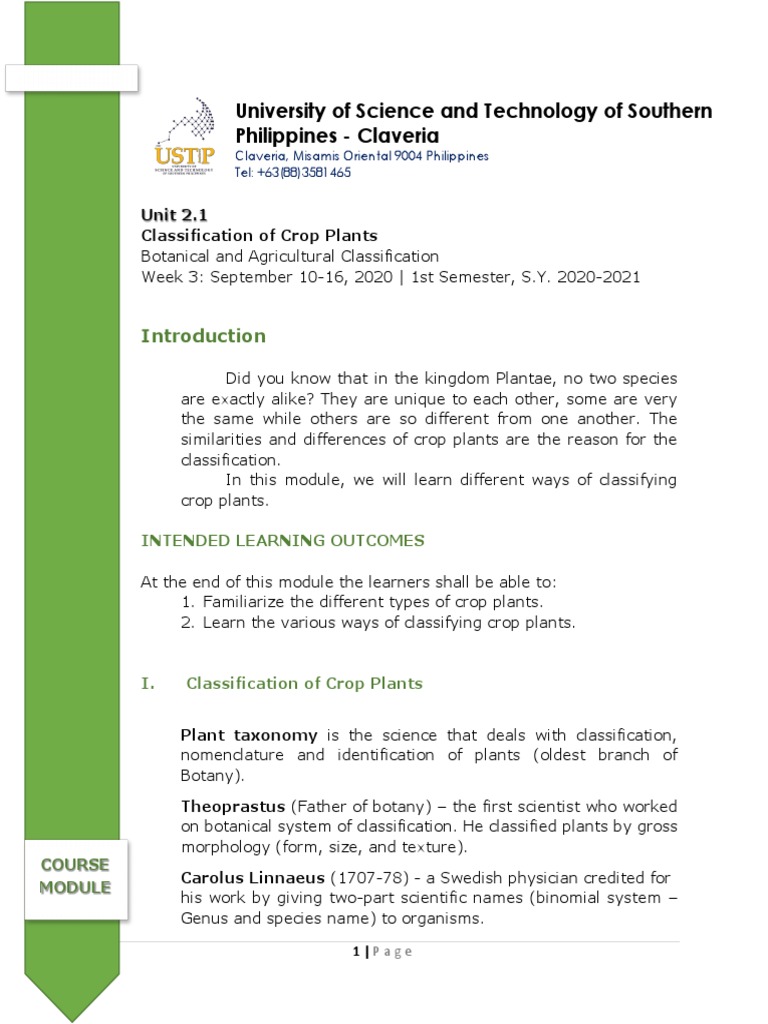 Unit 2.1 - Classification of Crop Plants | PDF | Taxonomy (Biology ...