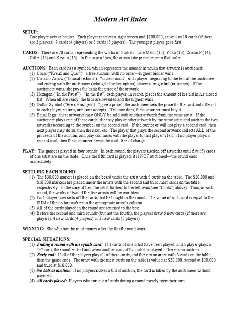 Modern Art Rules Reference. | PDF