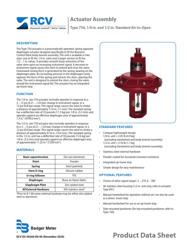 RCV-DS-00266-EN-05 RCV Actuator Type 754 | PDF | Valve | Materials