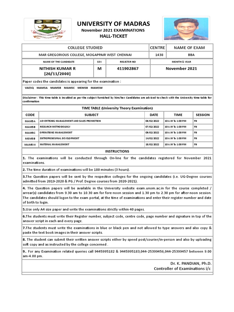 Nithish Kumar R | PDF | Qualifications | Educational Assessment And Evaluation