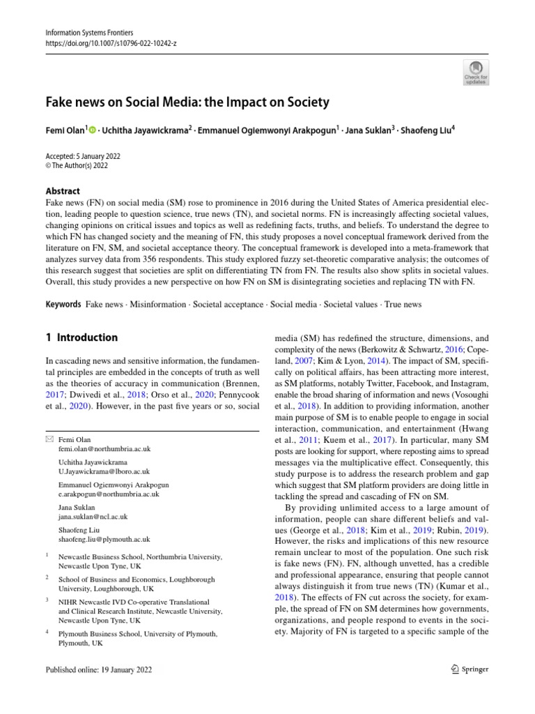 Fake News On Social Media: The Impact On Society | PDF | Popular ...