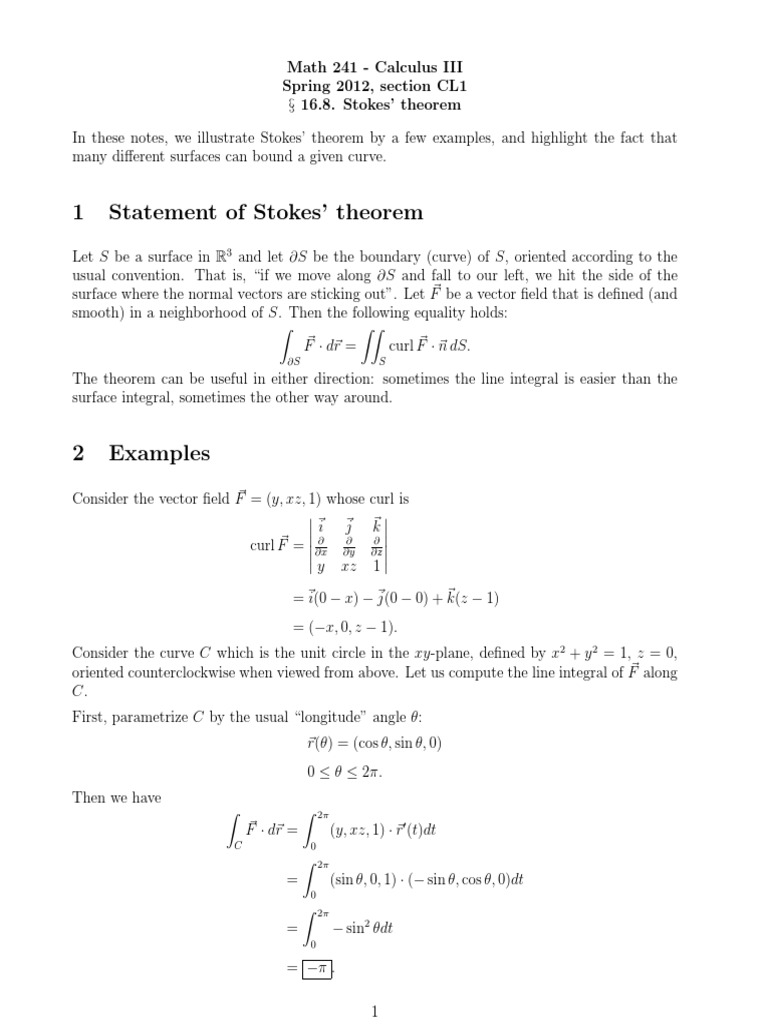 1 Statement of Stokes' Theorem | PDF | Sphere | Integral