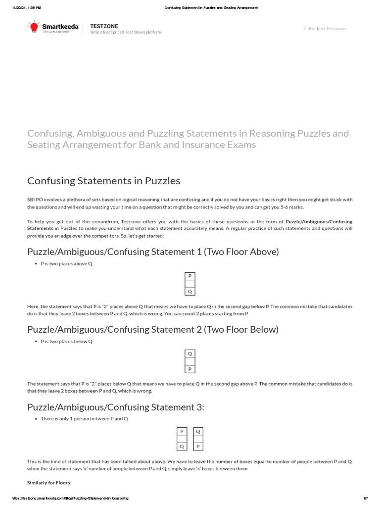 Confusing Statement in Puzzles and Seating Arrangement | PDF