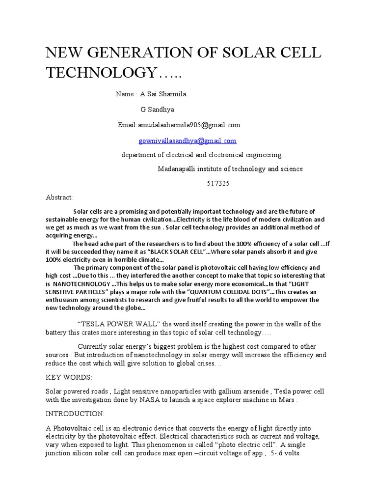 New Generation of Solar Cell Technology | PDF | Solar Cell | Solar Power