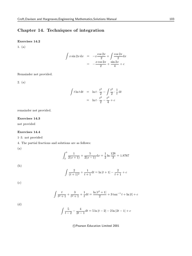 Chapter 14. Techniques of Integration: Exercises 14.2 | PDF ...