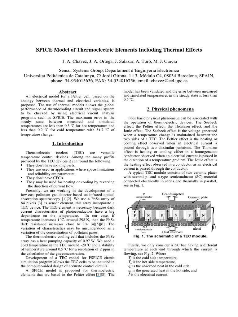 SPICE Model of Thermoelectric Elements Including Thermal Effects | PDF ...