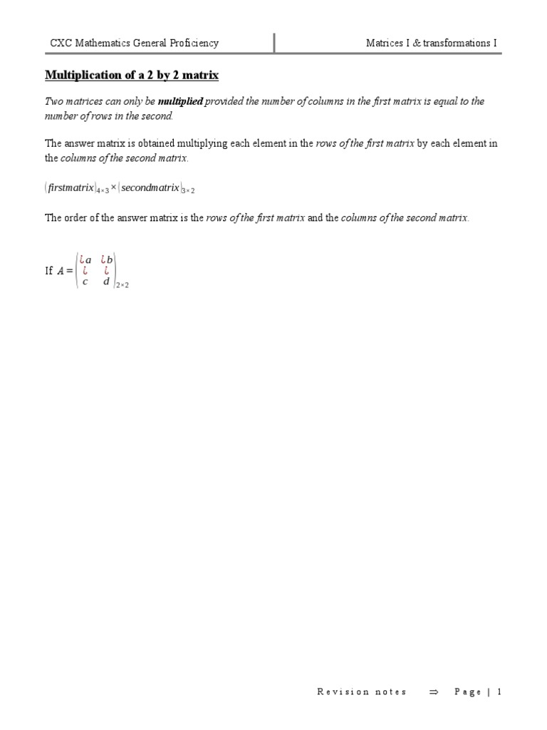 Matrices Lessons Part 2 Pdf Matrix Mathematics Cartesian Coordinate System