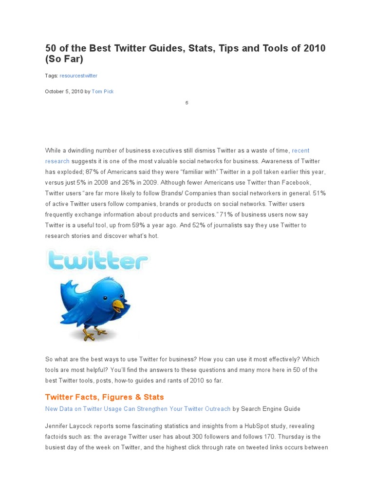 Top 50 Twitter Tips and Tools 2010 | PDF | Popular Culture & Media ...