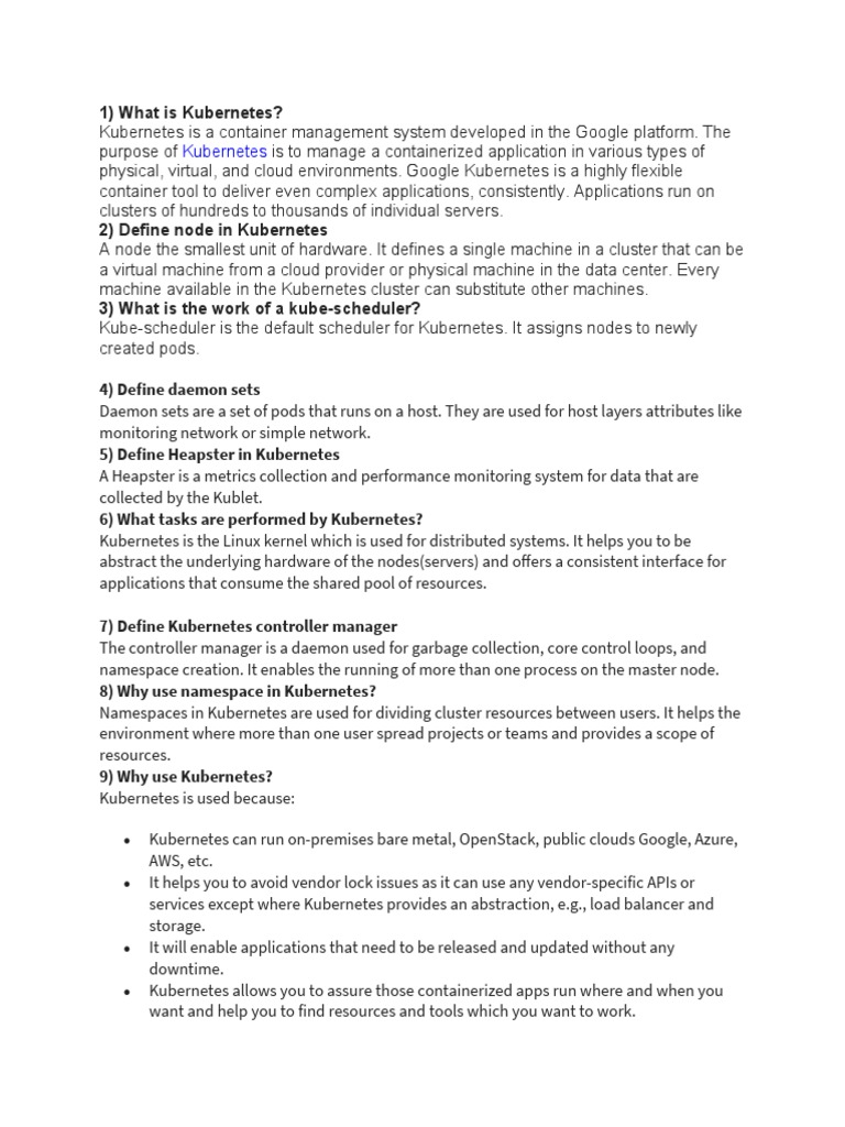 Kubernetes Interview Questions And Answers Pdf Computer Cluster Cloud Computing 