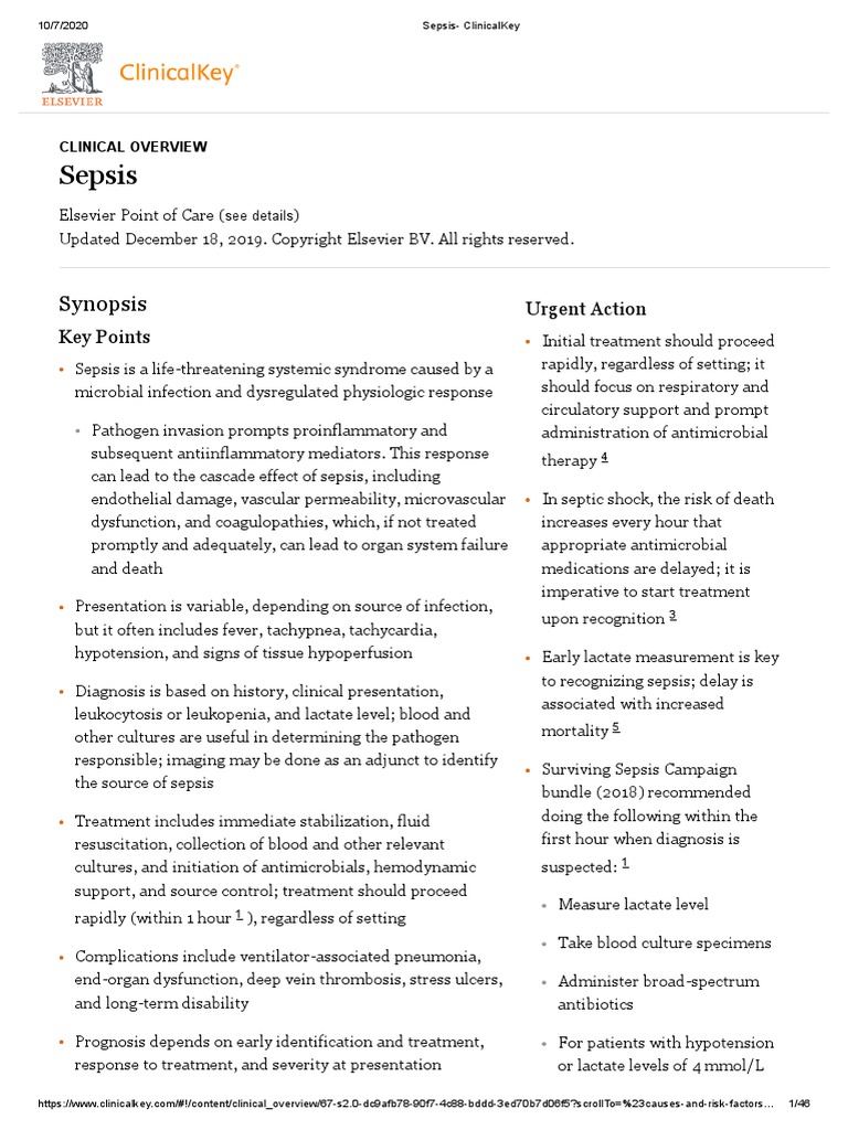 Sepsis - ClinicalKey | PDF | Sepsis | Pneumonia